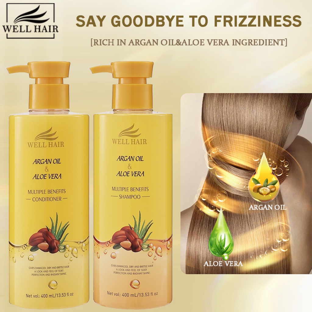 WELL HAIR SHAMPOO & CONDITIONER ARGAN OIL AND ALOE VERA 400ML | Shopee ...
