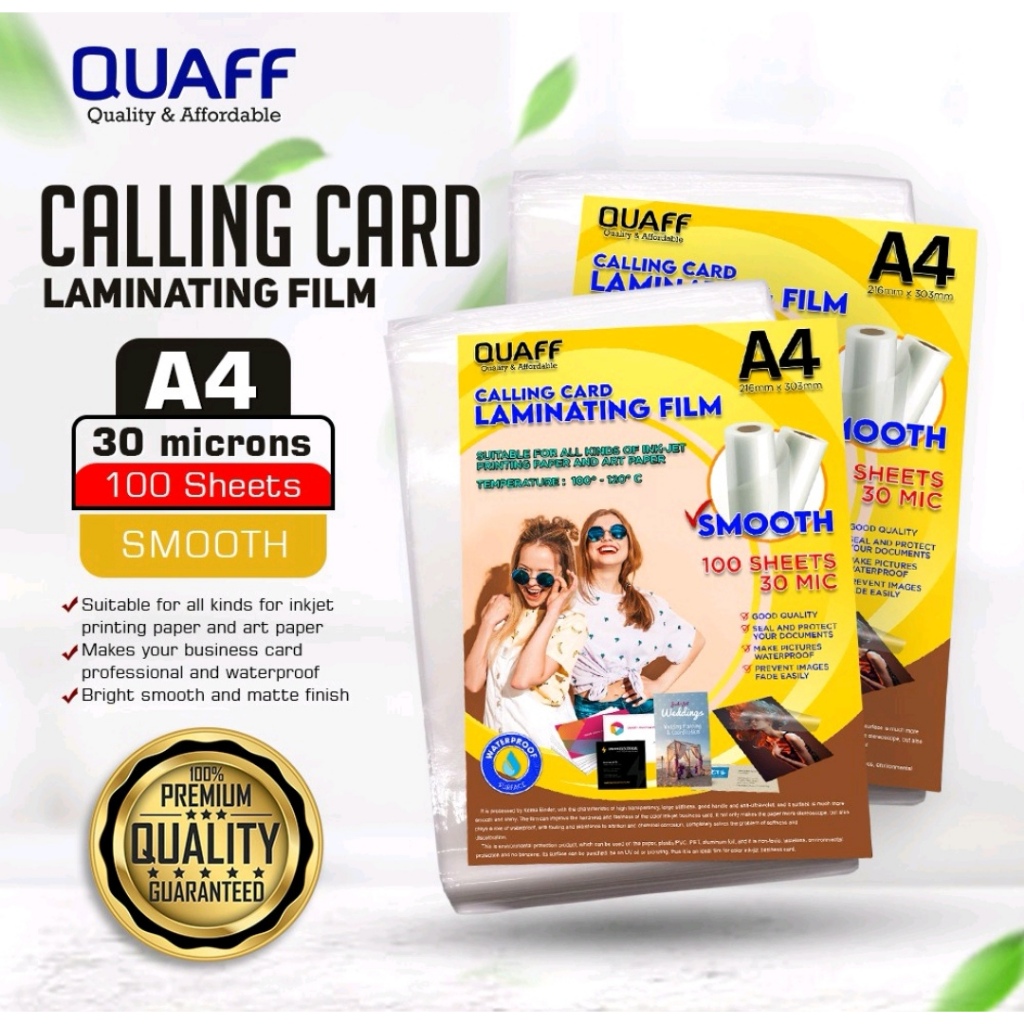 Quaff Calling Card Laminating Film A4 Size Smooth or Matte (100 sheets ...