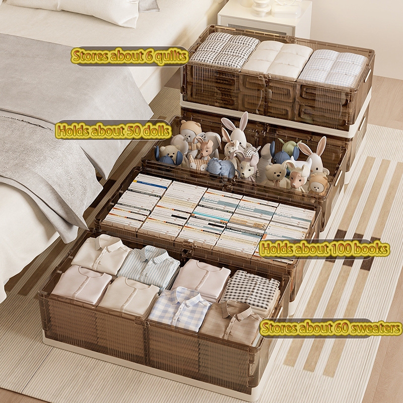 Clamshell under-bed storage box with pulley Transparent and visible ...