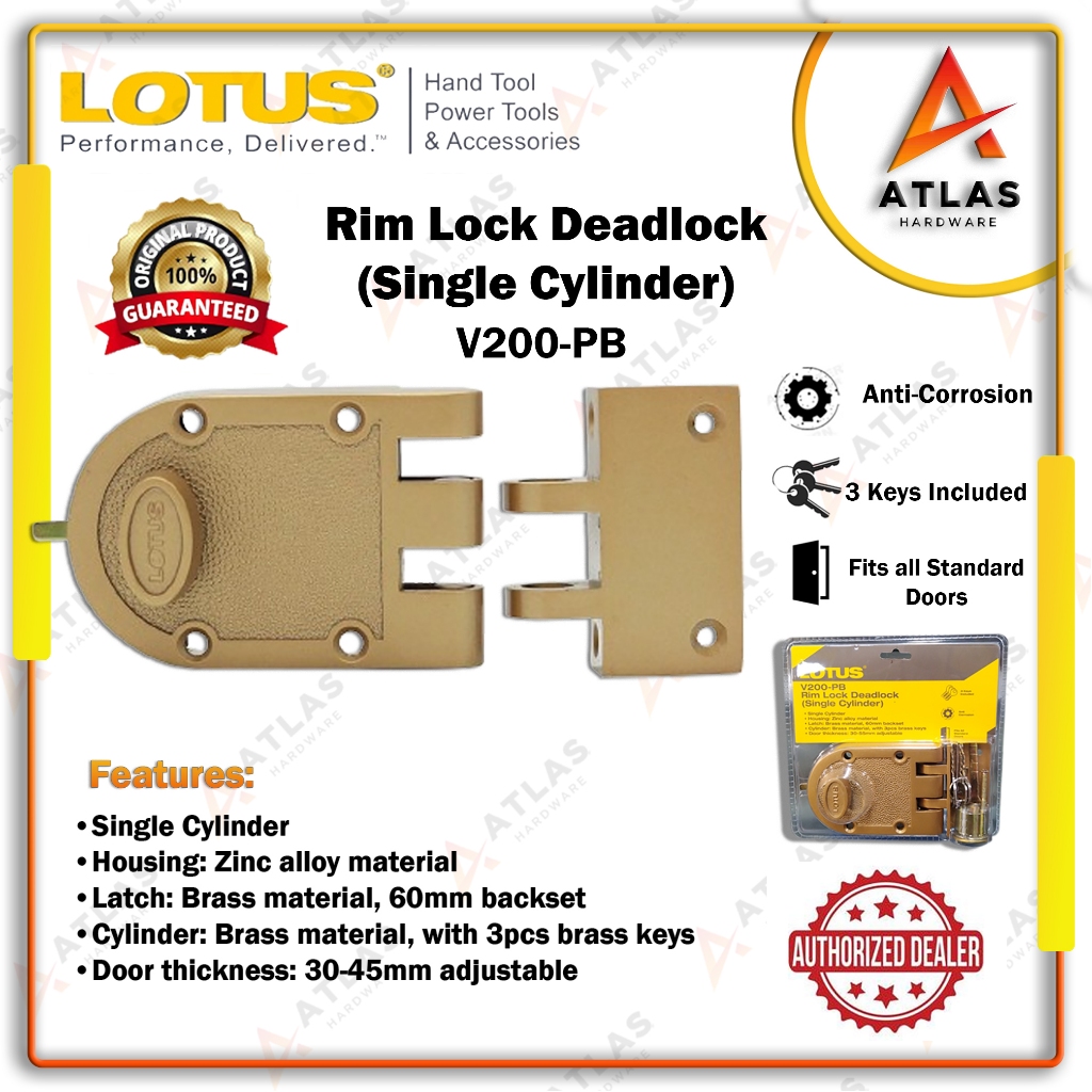 Lotus V200-PB Rim Lock Deadlock (Single Cylinder) | Shopee Philippines