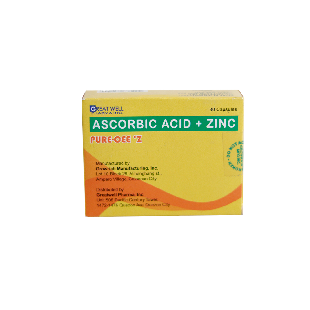 Pure-Cee'Z Ascorbic Acid + Zinc, Box of 30 capsules | Shopee Philippines