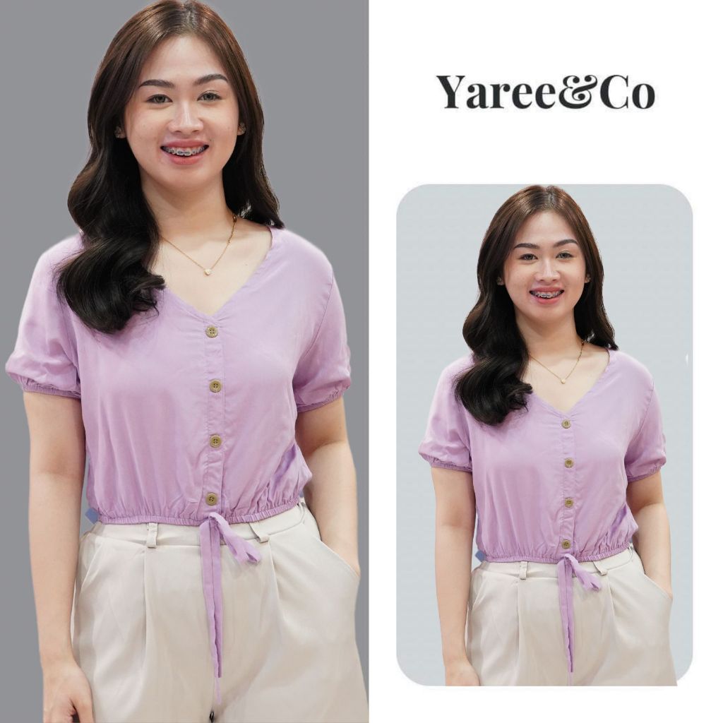 YAREE.CO Honey casual garterized v-neck button trendy top for women ...