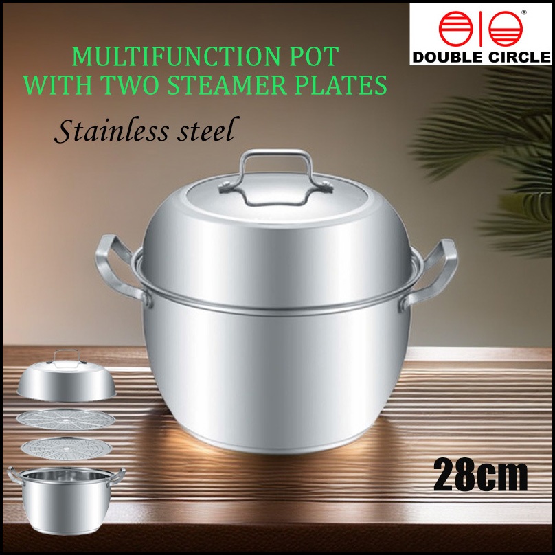 Double Circle Stainless Steel Multifunctional Pot With Two Steamer ...