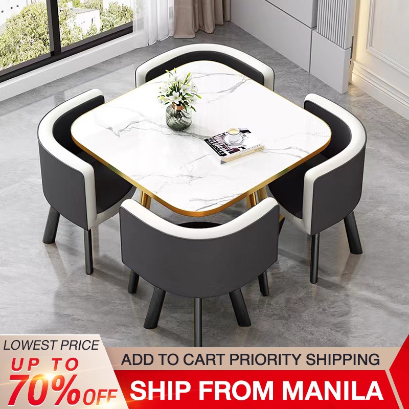 BAIERDI Family dining table 80CM + four stools square gold edge dining ...