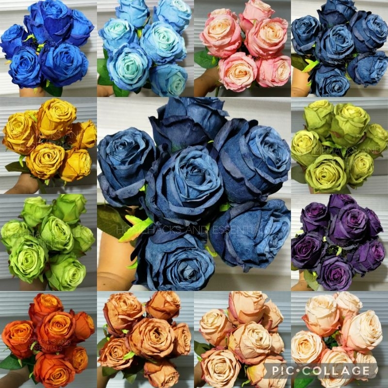 TWO-WAY Artificial Roses Dried Artificial Flower Autumn Wedding flowers ...