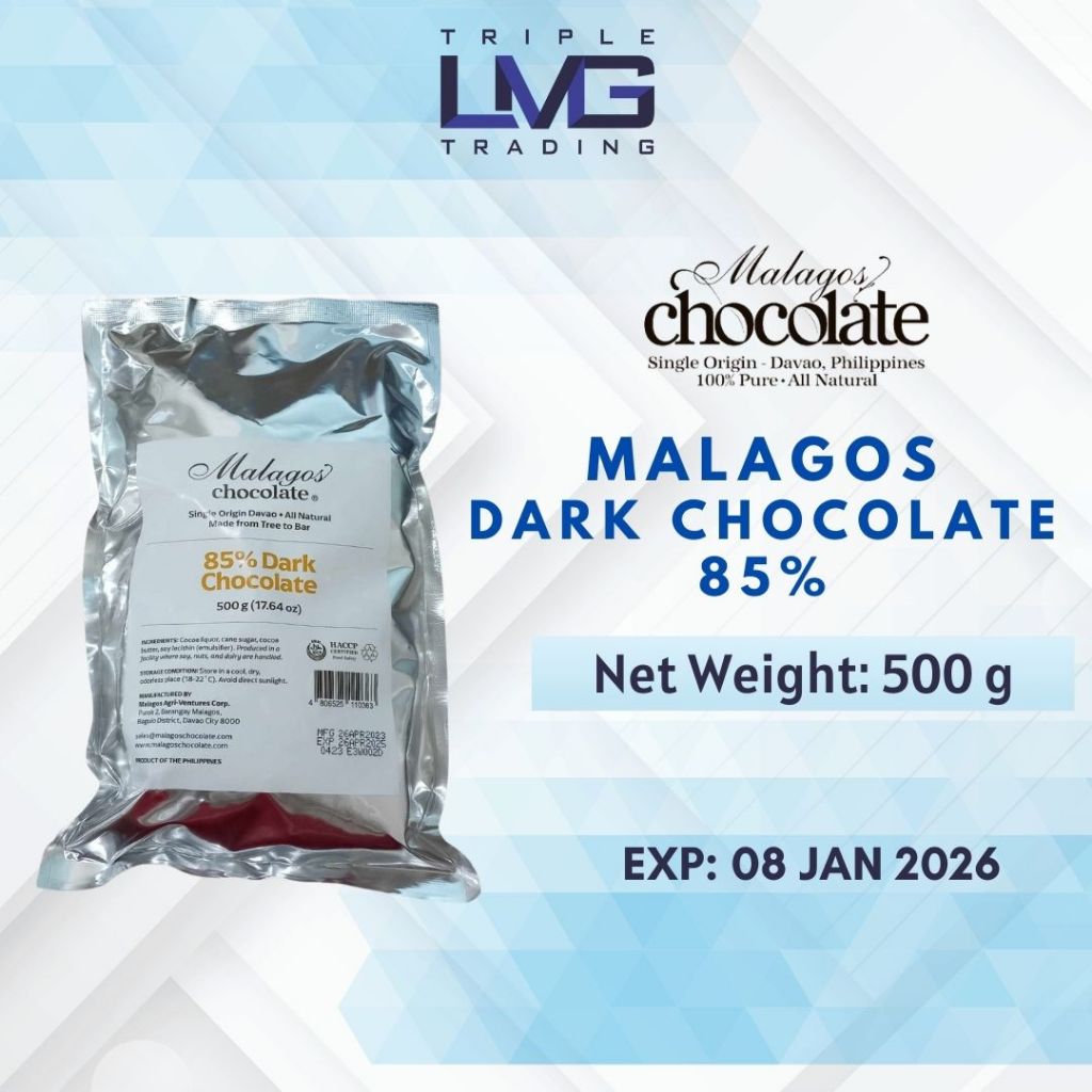 Malagos Chocolate 85% Dark Chocolate 500grams (Easy Melt Size) | Shopee ...