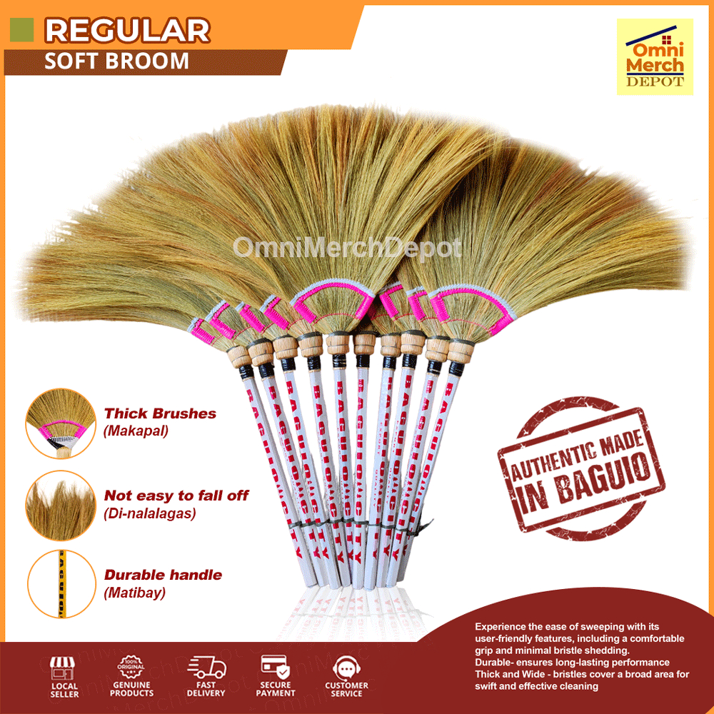 Regular Size Soft Broom Walis Tambo Makapal & Matibay Wood Handle Made ...