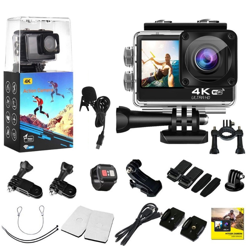 AUSEK Dual Screen Action Camera 4K 60FPS 20MP 2.0 Touch LCD EIS Remote Control WiFi Waterproof ...
