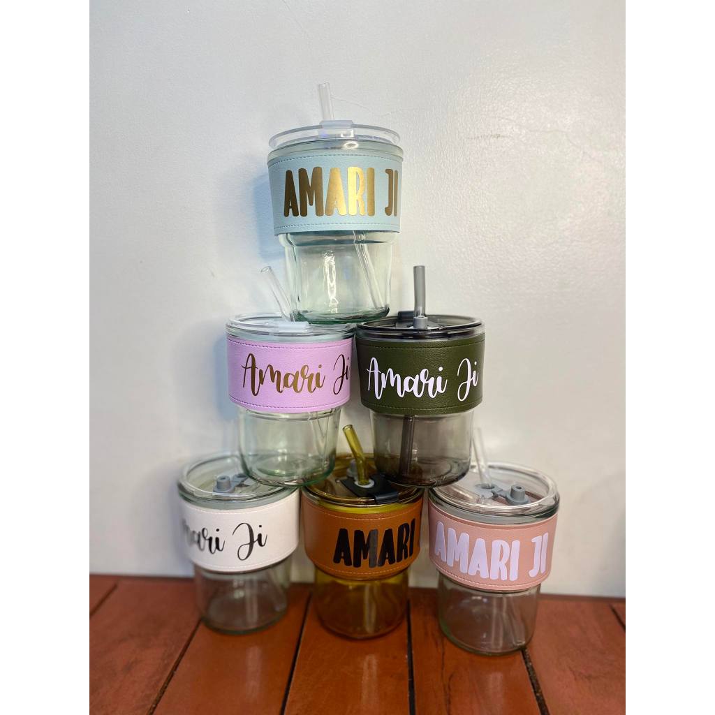 Personalized Slub Glass/Jojo Mug With Straw and Sleeve - Glass 350ML ...