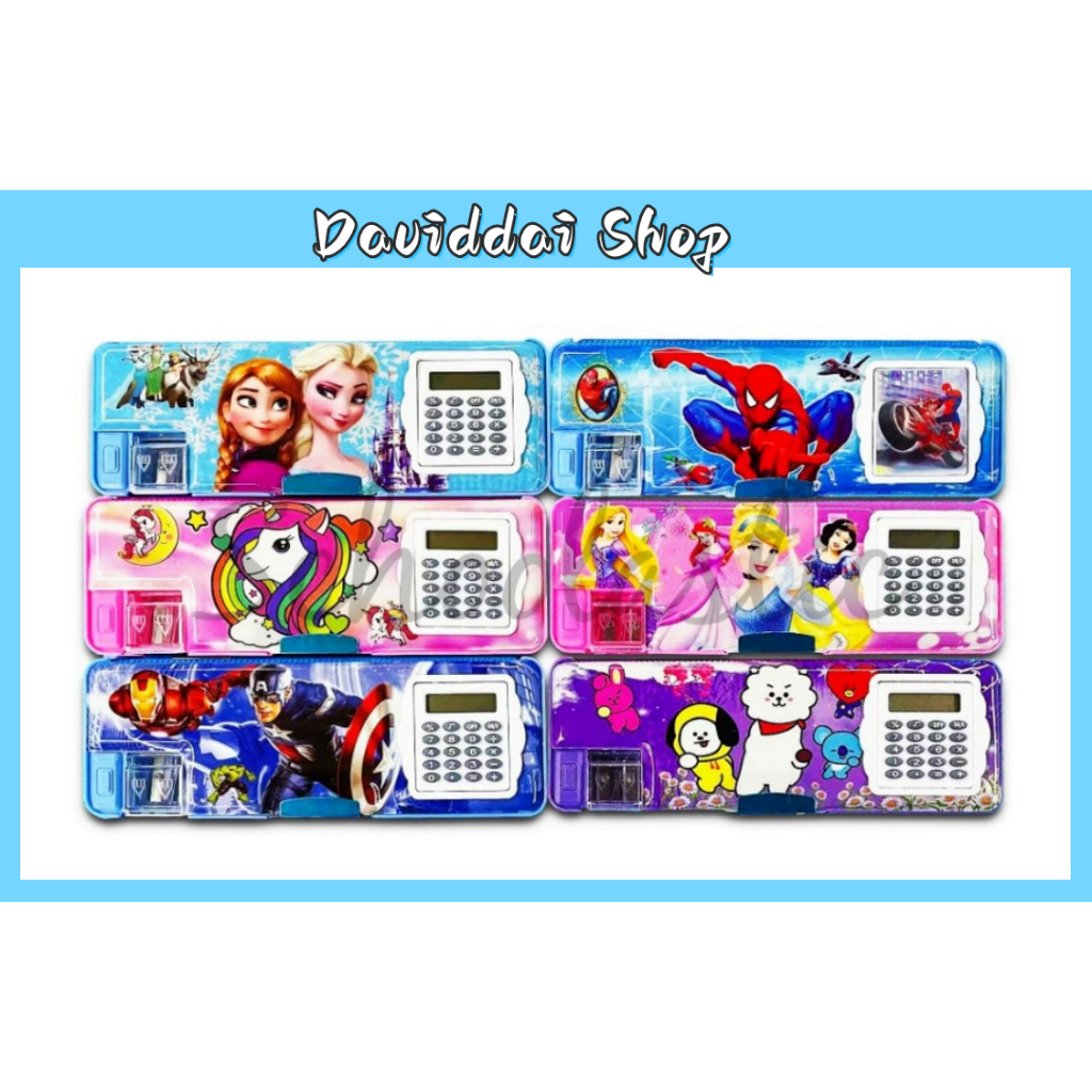 (NEW STOCK) Character Pencil Case with Calculator & Sharpener Double ...
