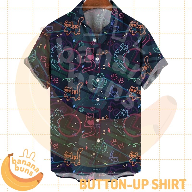 Retro Arcade Cats / Button-up Shirt | Shopee Philippines