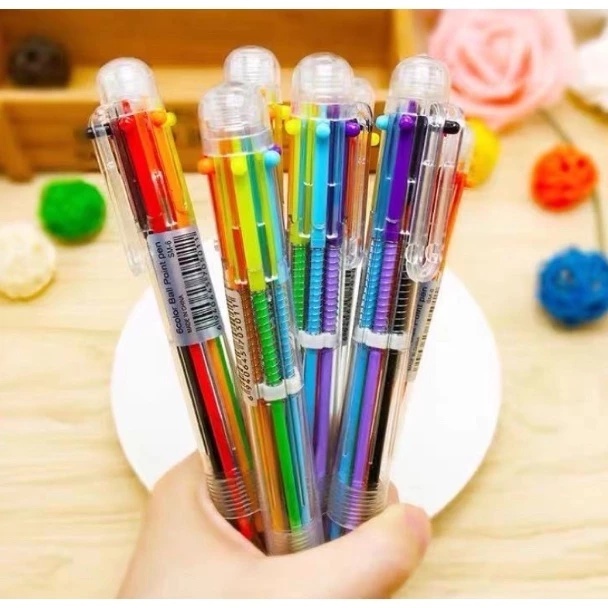 Multi-Color 6in1 Ballpoint Pen Press Color Ballpoint Pen Transparent ...