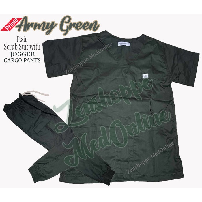 Plain Scrub Suit with Cargo Jogger Pants (Prime Army) [PJGR] | Shopee ...