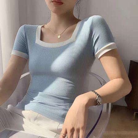 Angelcity Contrast Binding Square Neck Tee Full Length T Shirt For ...