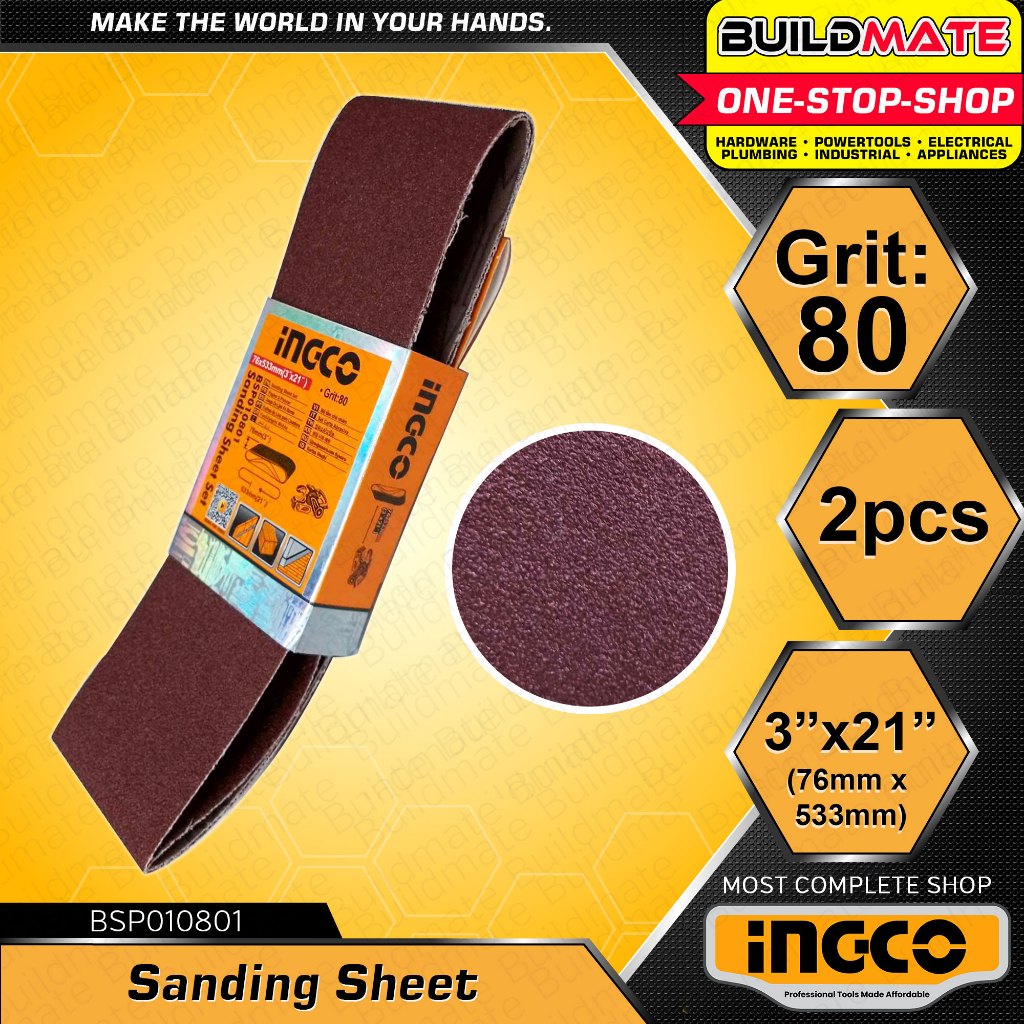 BUILDMATE INGCO 2pc SET P80 76x533mm Sanding Belt Refill BSP010801 IHT ...
