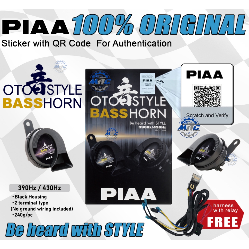 PIAA OTO STYLE BASS HORN with QR CODE STICKER, LOUD HORN 390Hz/ 430Hz 2PCS 100% ORIGINAL ...