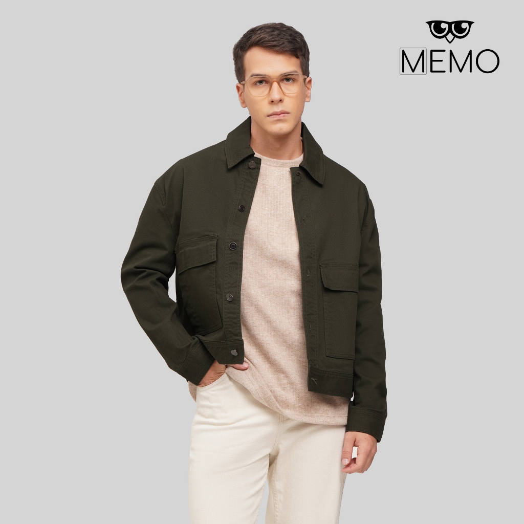 Memo Cropped Denim Jacket with Pockets For Men (Fatigue) | Shopee ...