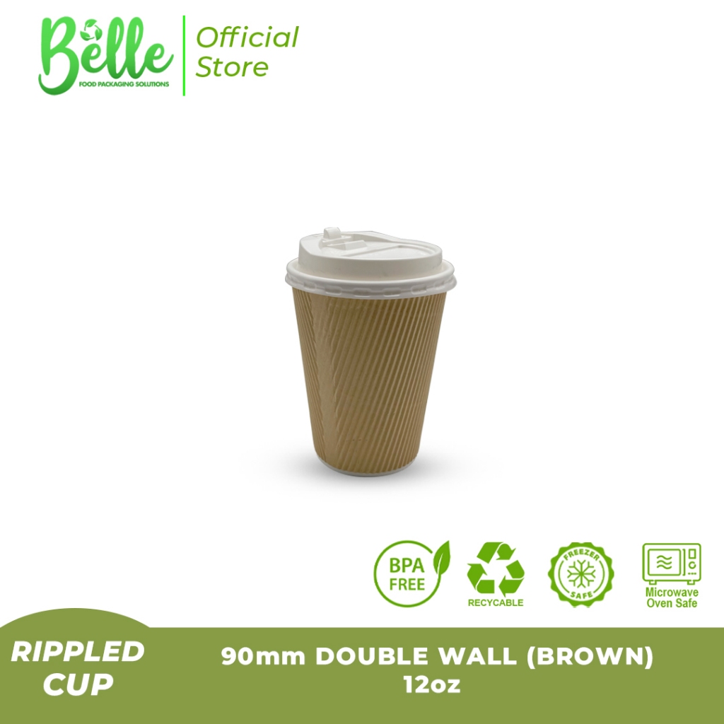 Belle 25pcs Rippled Coffee Cups White laminated, Sizes 8oz, 12oz 16oz ...