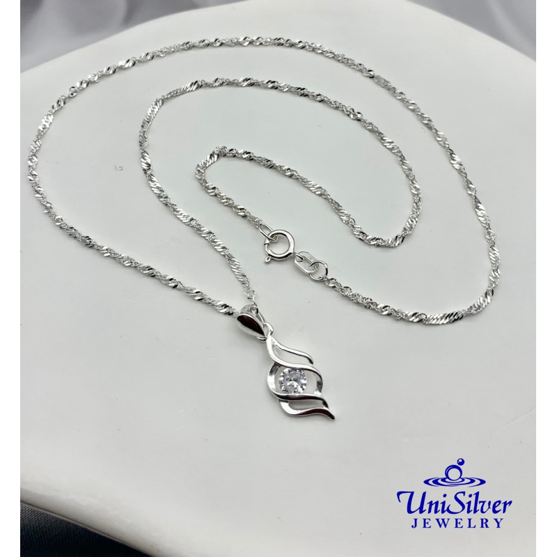 Unisilver 925 Sterling Silver Elegant Swirl With Stone Pendant Necklace ...