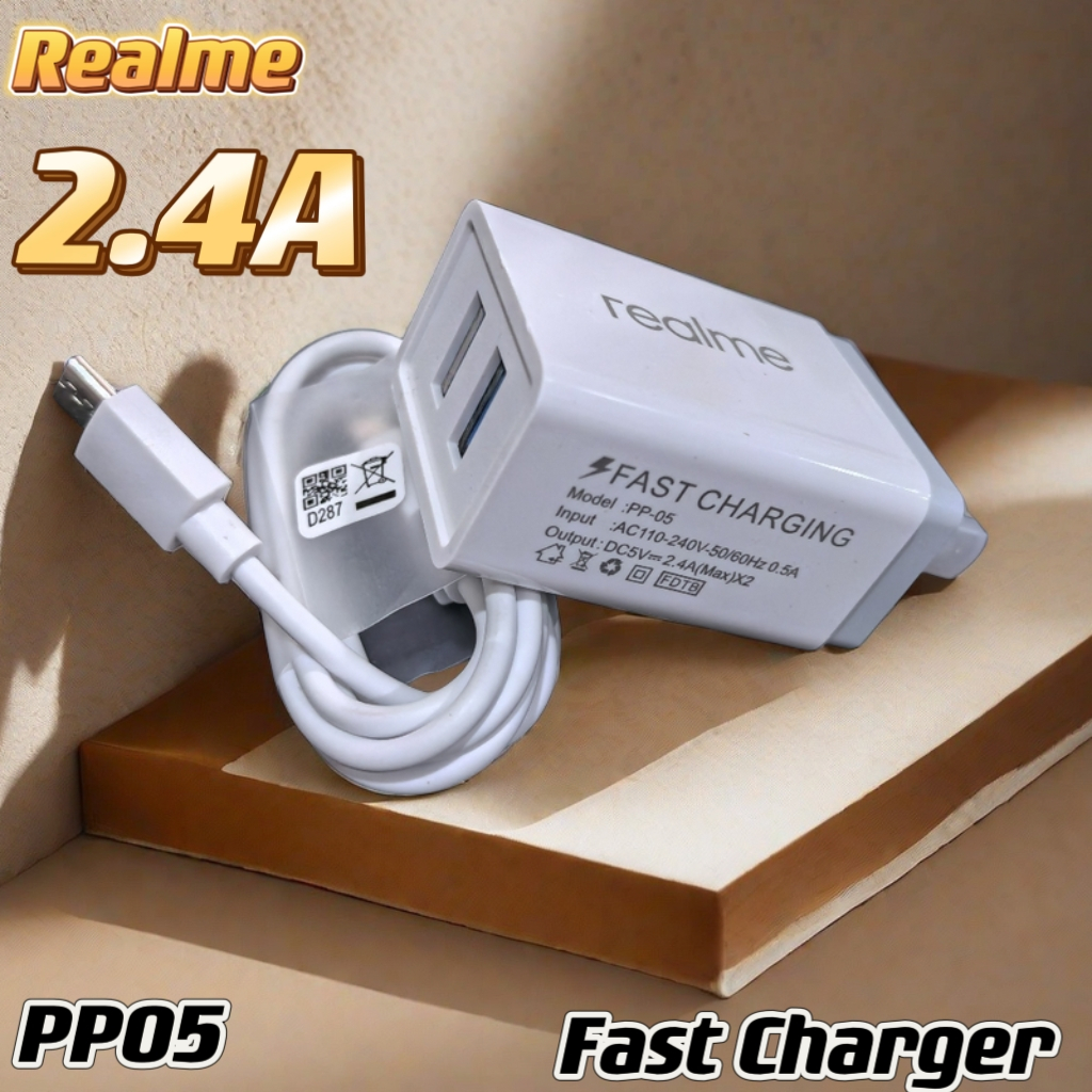 PP05 Realme Fast Charger 2.4A Quick 2in1 Travel Fast Charging + USB Cable For Android Micro Type ...