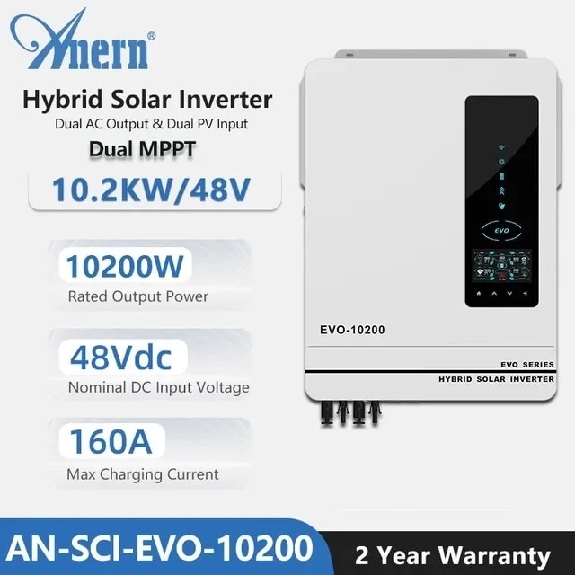 Anern Hybrid Solar Inverter 10KW 48V Hybrid Off Grid Inverter Built in MPPT Solar Charger 90V to ...