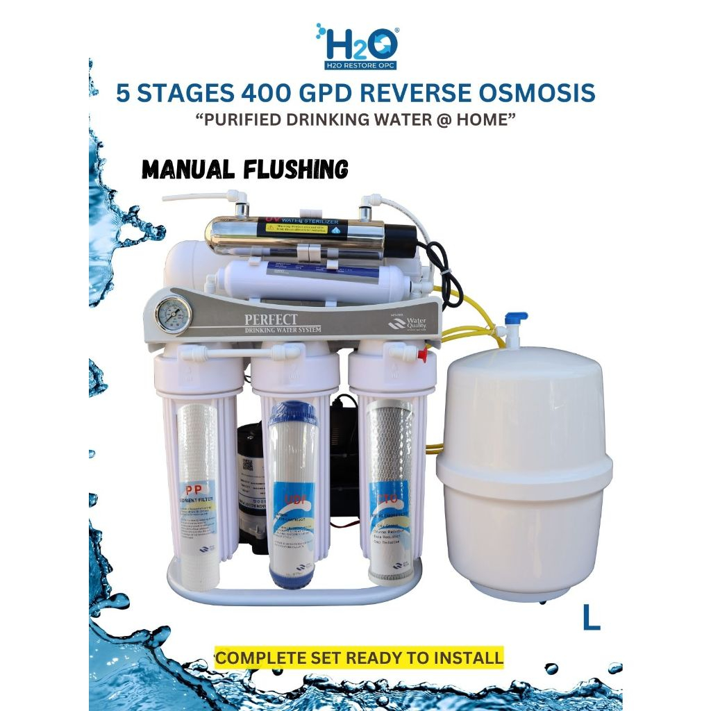 5 Stages 400 GPD Reverse Osmosis Stand Alone Drinking Water System Purified Output Auto Flushing ...