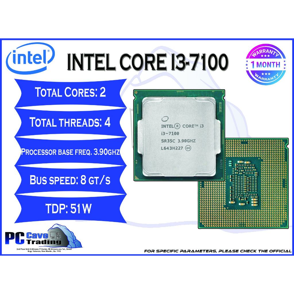 Intel I3 7100 7th Gen Processor Socket Lga 1151 Shopee Philippines