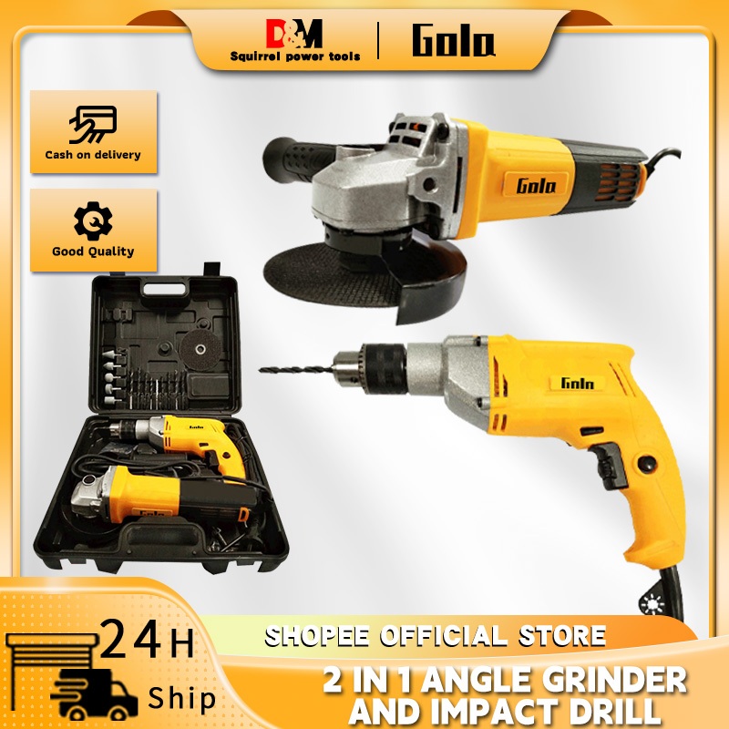 Powerful 2 in 1 Angle Grinder and Drill Set with Hard Case (FREE Disc ...