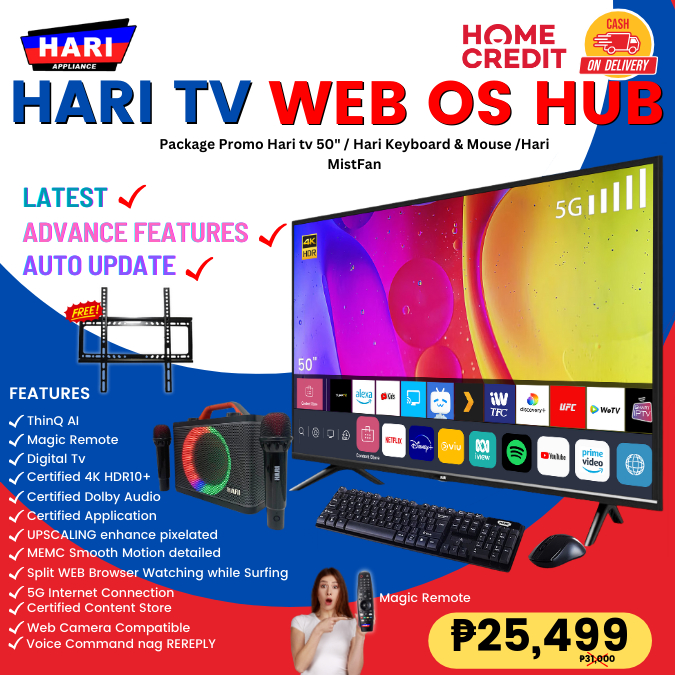 HARI TV 50" WebOS ThinQ AI W/ HARI Karaoke Duo & HARI Wireless Keyboard ...