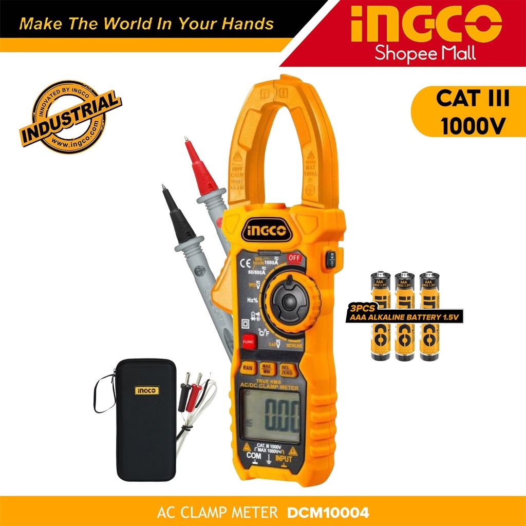 Ingco Digital AC Clamp Meter 1000AMP Electrical Tester Tool IPT ...