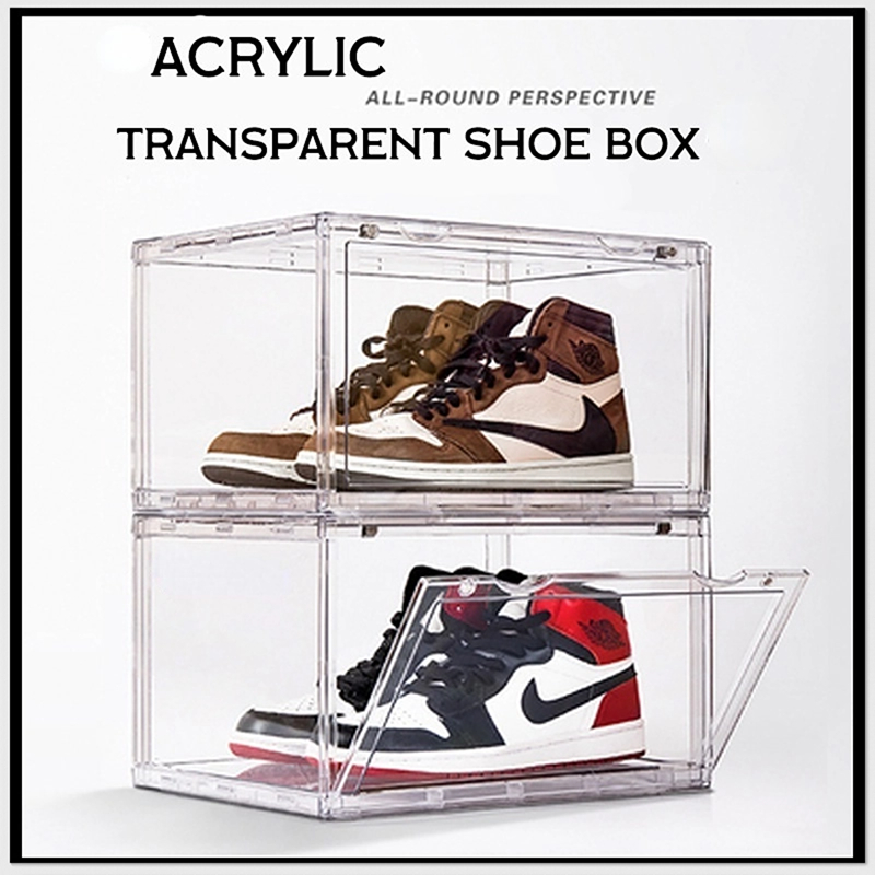 【In stock】Acrylic shoe box Magnetic side drop shoe box Stackable Large ...