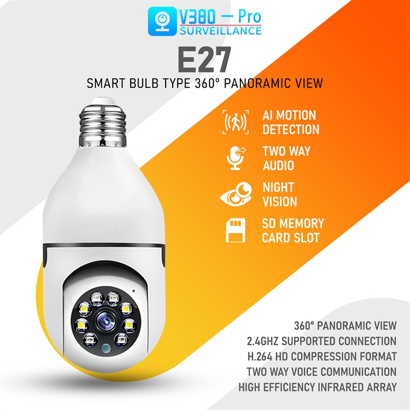 V380 Pro CCTV Bulb Wireless Indoor Auto Tracking 360 Wi-Fi Connection PTZ IP Camera 10m Night ...