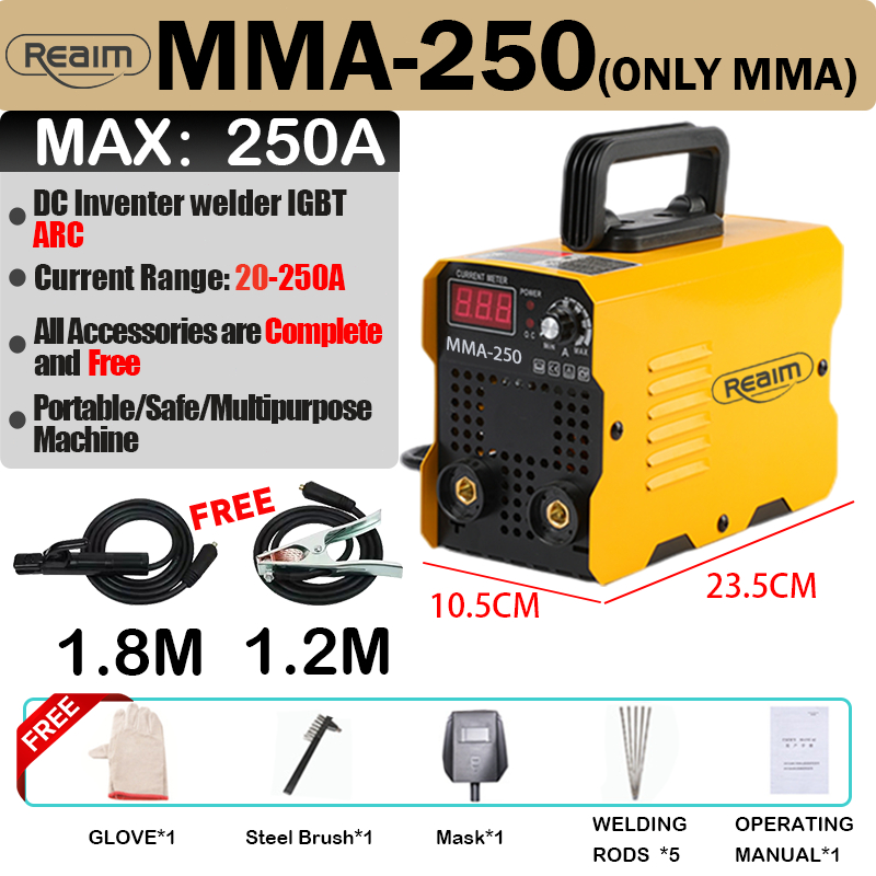 REAIM MIG-250 Welding Machine 3-in-1 250A Gasless Inverter IGBT ...
