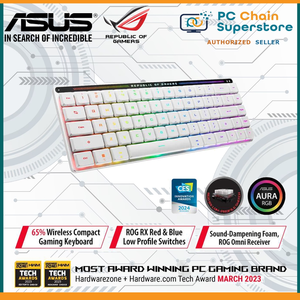ASUS ROG Falchion RX Low Profile 65% Compact Wireless Gaming Keyboard ...