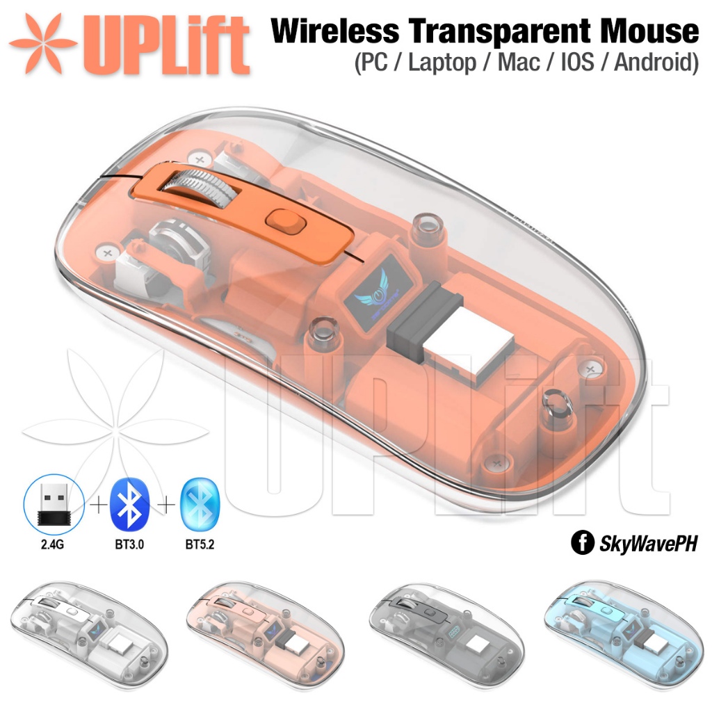 UPLift Colorful Transparent 3-Mode Wireless Gaming Office Mouse for PC ...