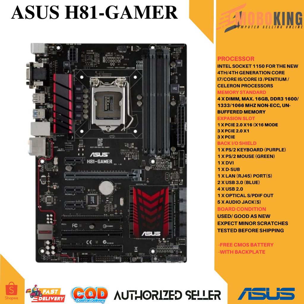 ASUS H81-GAMER 4TH GEN Desktop Motherboard H81 Socket LGA 1150 i3 i5 i7 ...
