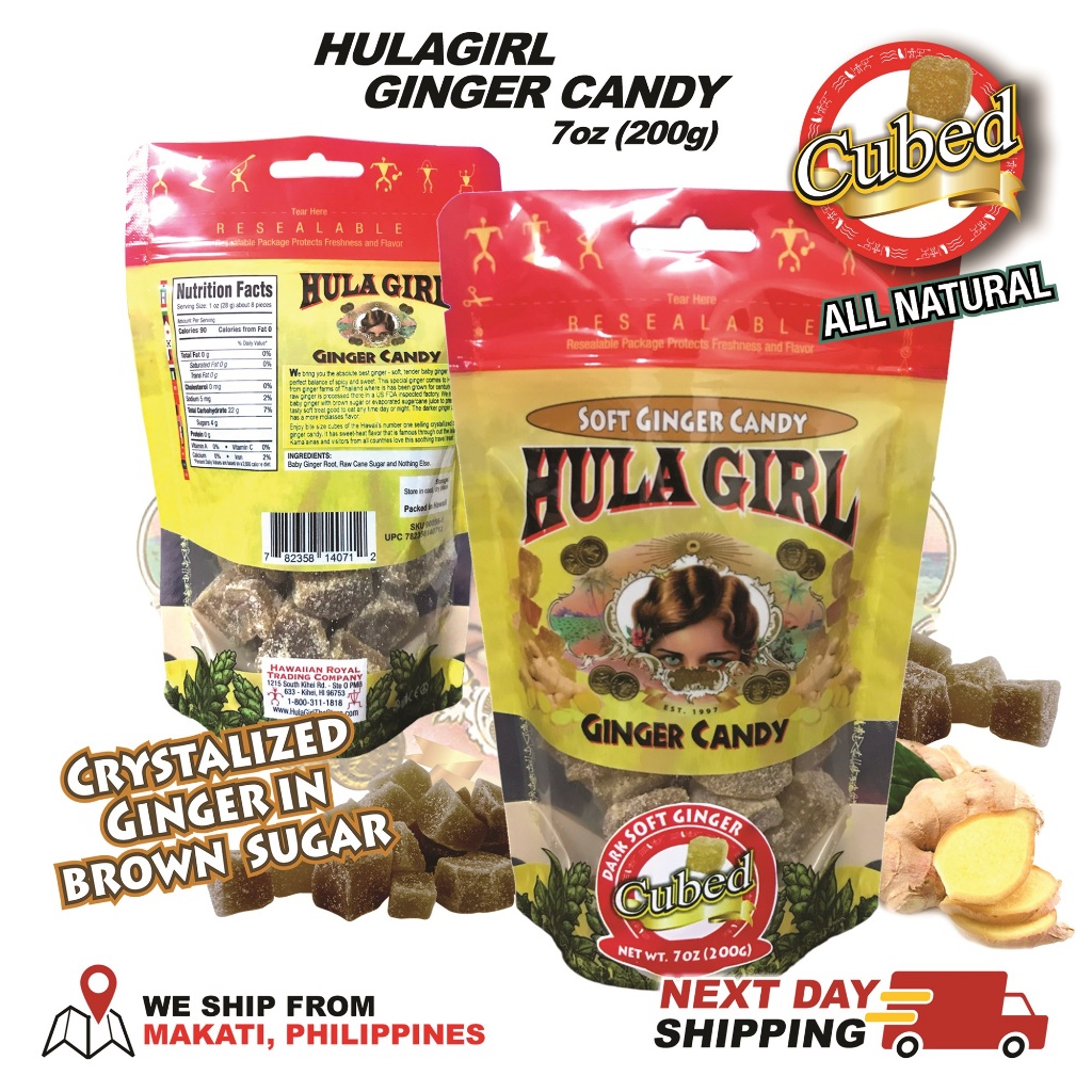 Hula Girl Crystallized Ginger Dark Soft Cubes Candy ( 100g / 200g ...