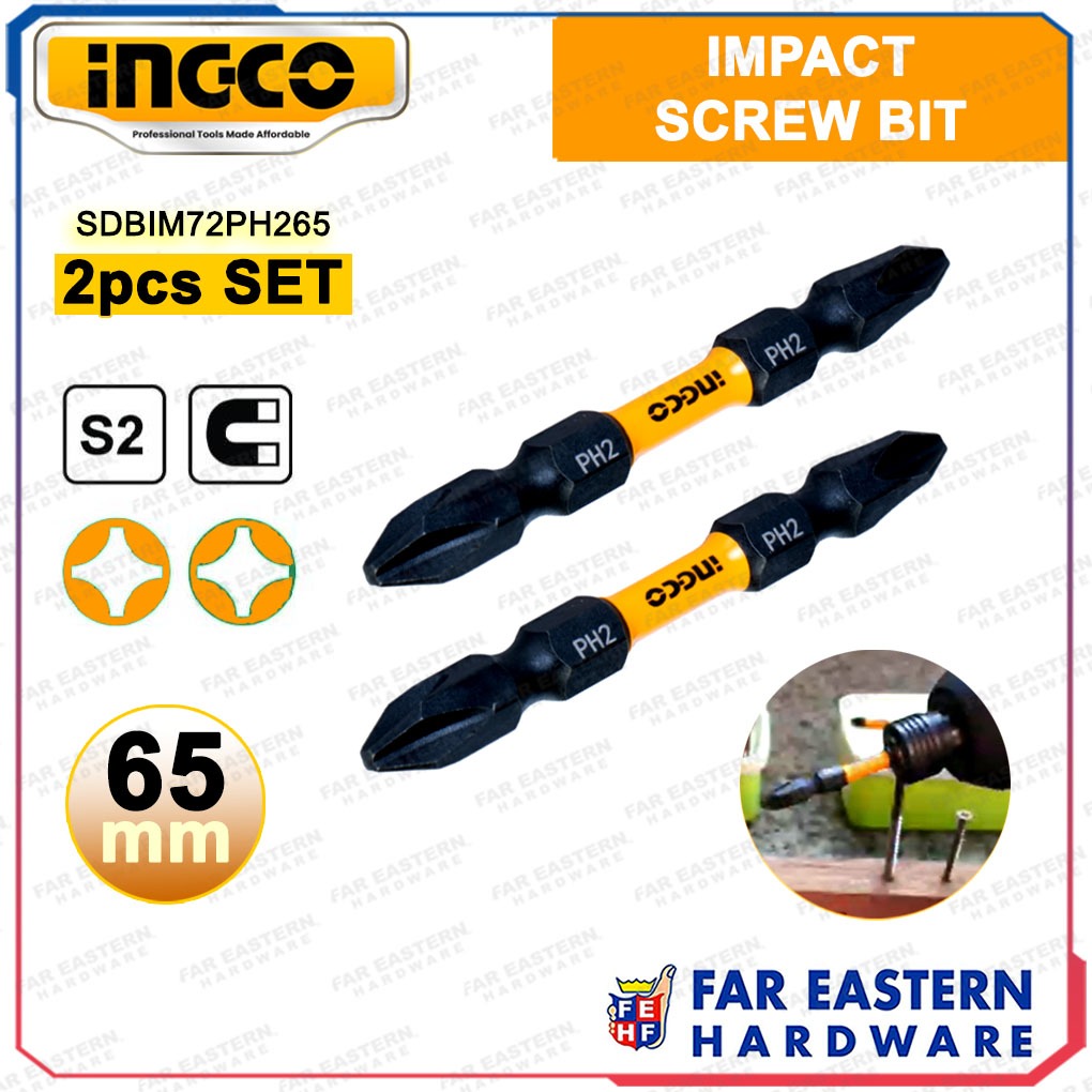 INGCO Impact Screw Bit Screwdriver 1 Pair 50mm | 65mm Phillips Screwbit ...