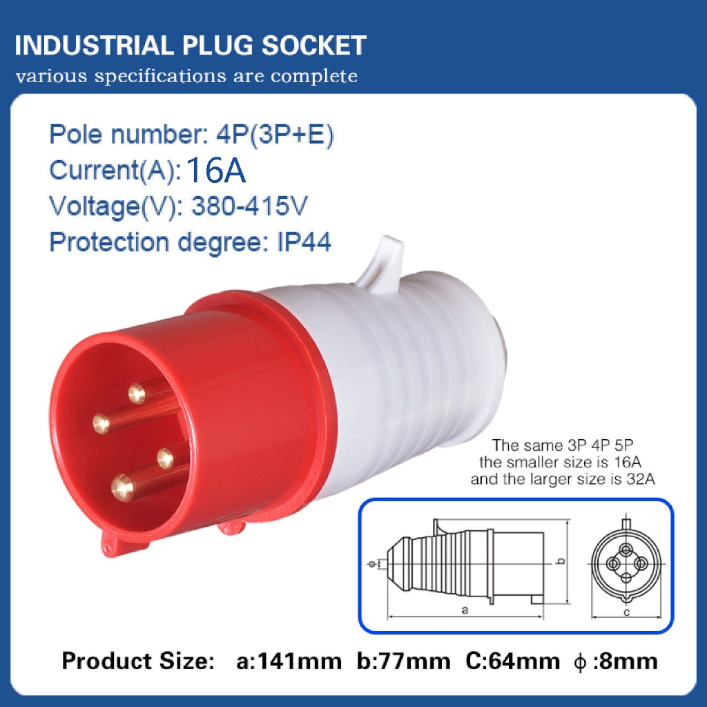 Electrical Industrial Plug and Socket 16A/32A 3P 4P 5P IP44 Waterproof Plug and Socket | Shopee ...