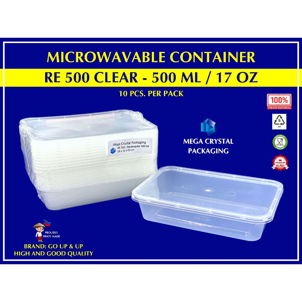 [ 10 Pcs ] Microwavable Container RE 500 - Rectangular 500 ml Clear ...