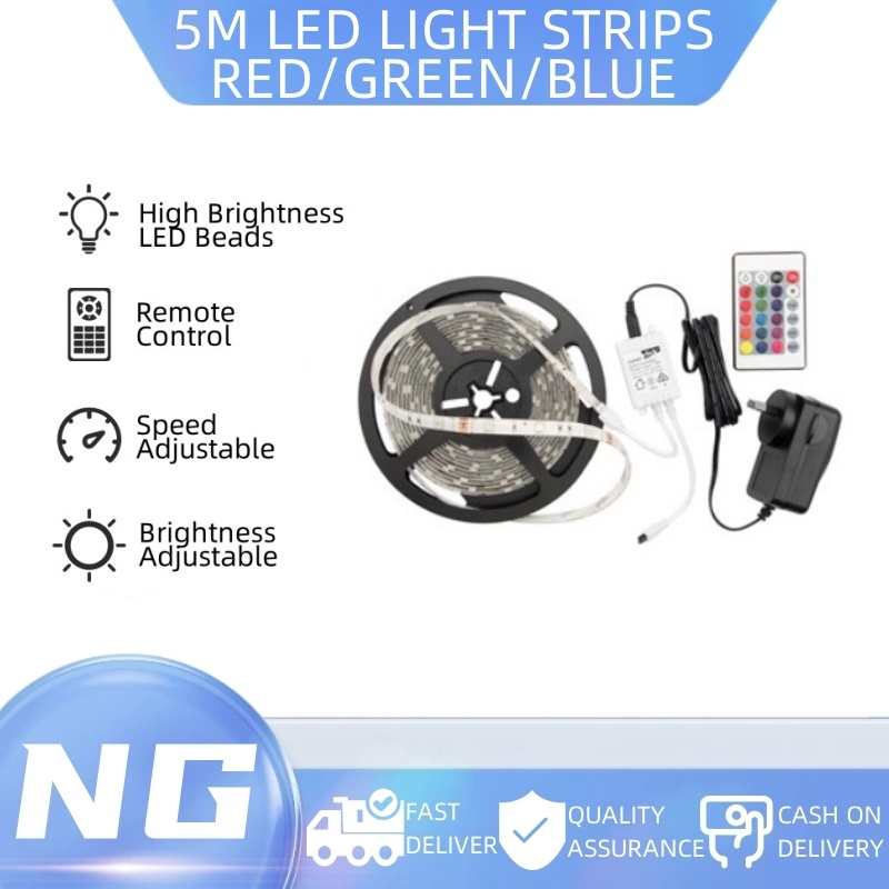 NG MALL 5M LED strip light RGB 24keys Remote Control 12V 2A Power ...