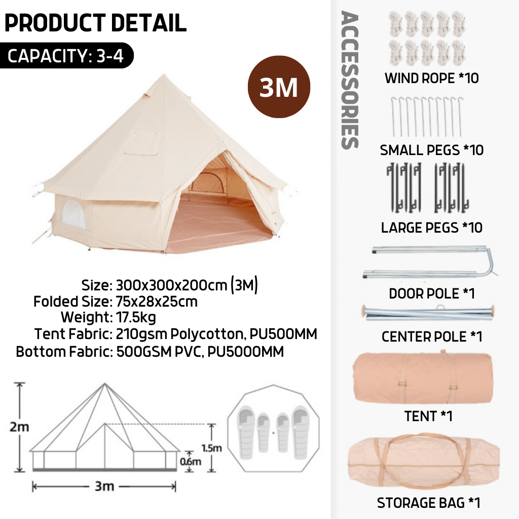 Polycotton Bell Tent | 3M 4M 5M 6M Sizes | Glamping Camping ...