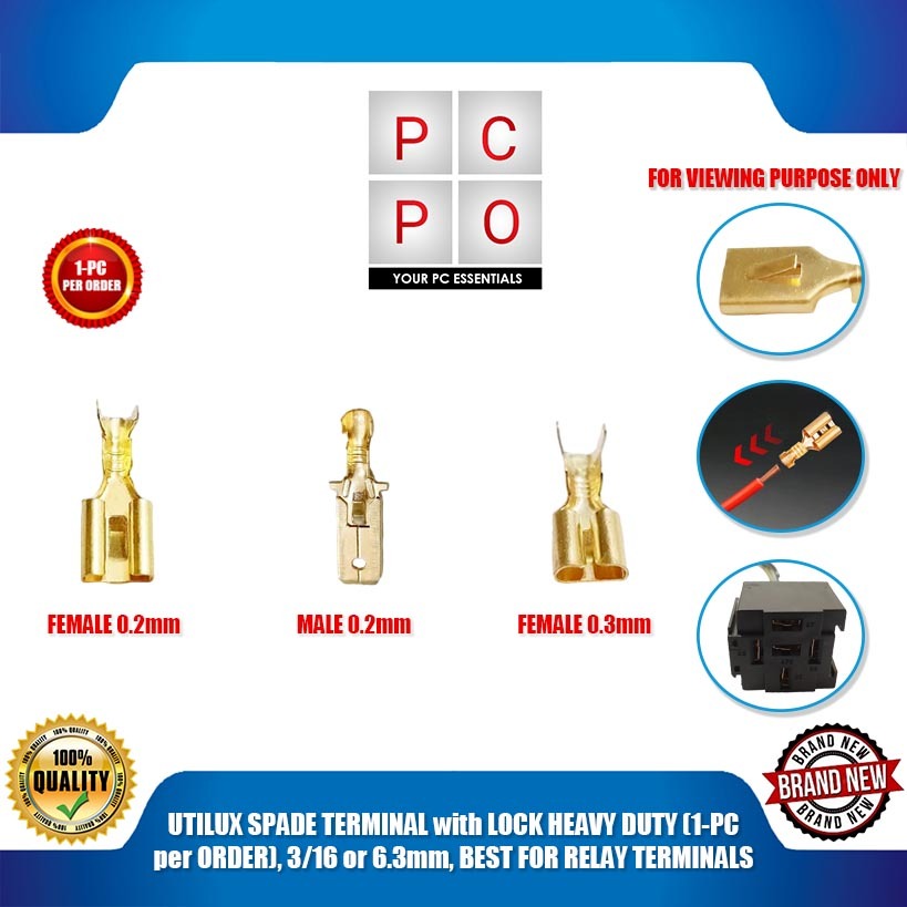 PC PO UTILUX SPADE TERMINAL with LOCK HEAVY DUTY (1-PC per ORDER), 3/16 ...