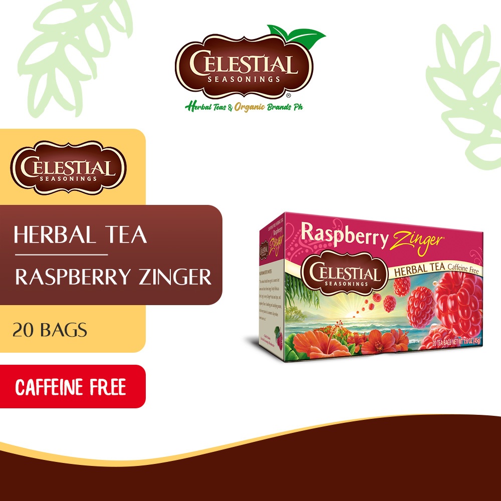 CELESTIAL SEASONINGS HERBAL TEA (Caffeine Free) Raspberry Zinger 20 Tea ...