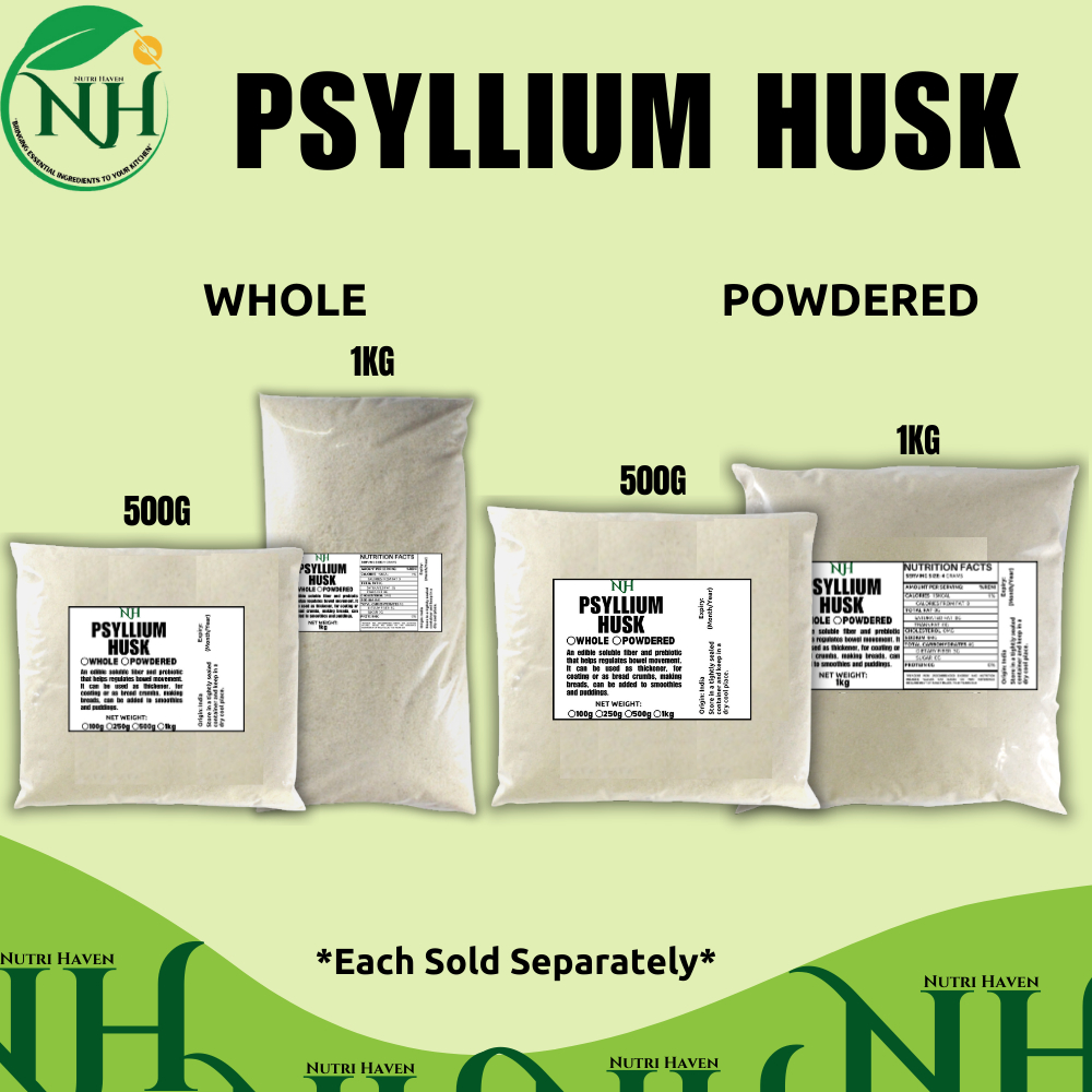 NutriHaven PSYLLIUM HUSK WHOLE / PSYLLIUM HUSK POWDERED bulk 500g & 1kg ...