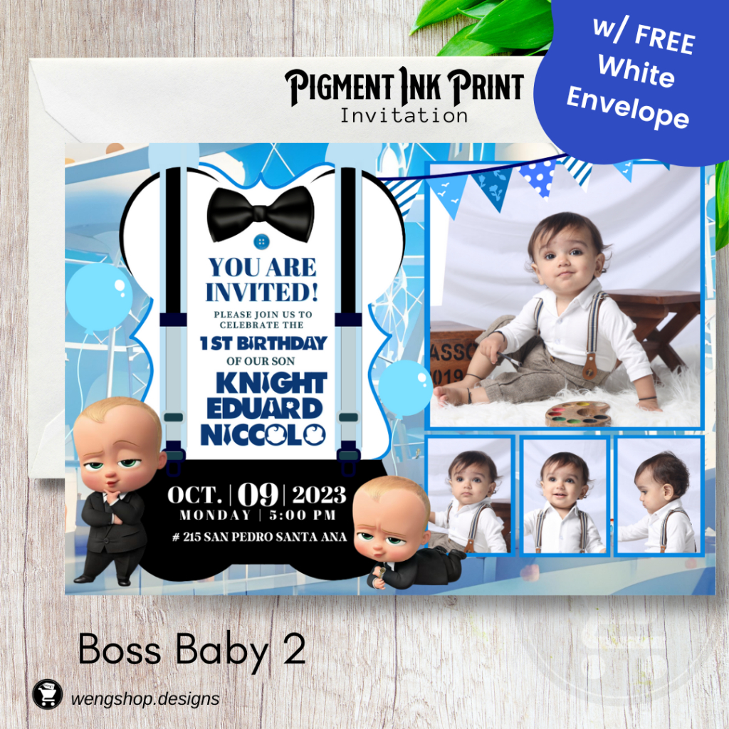 Boss Baby Birthday Invitation Card 9 or 12 pcs with Free White Envelope ...