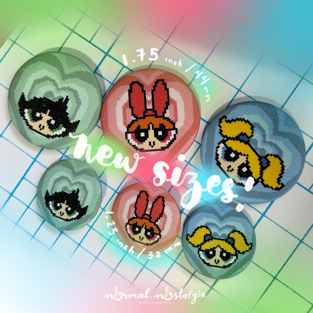 [POWERPUFF] POWERPUFF GIRLS PIXEL VERSION (32 mm, 44 mm) GLITTER BUTTON ...