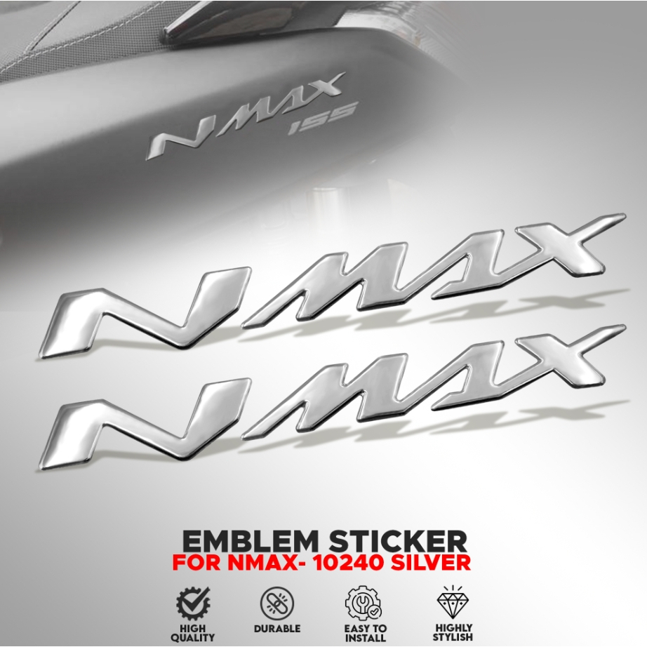 YAMAHA NMAX 3D EMBOSSED STICKER LOGO ONE PAIR RESIN GEL TYPE SILVER ...