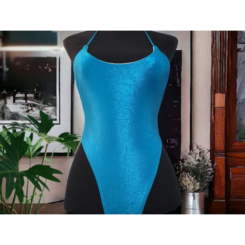 1Piece Blue Lady Swimwear Backless Soft Padded Bra Bathing Suit Summer ...