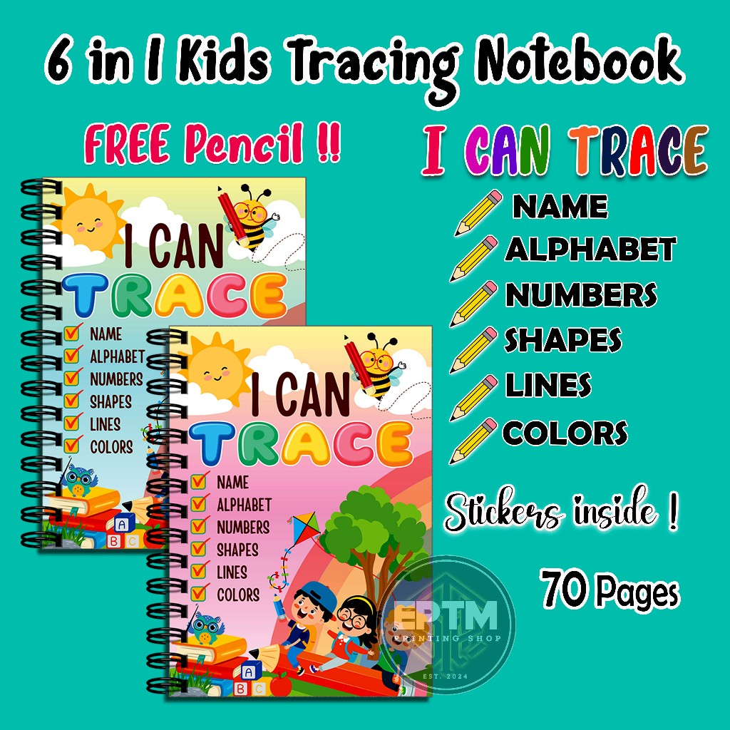 EPTM KIDS 6 in 1 70 PAGES PERSONALIZED RING BIND TRACING PAD FOR ...